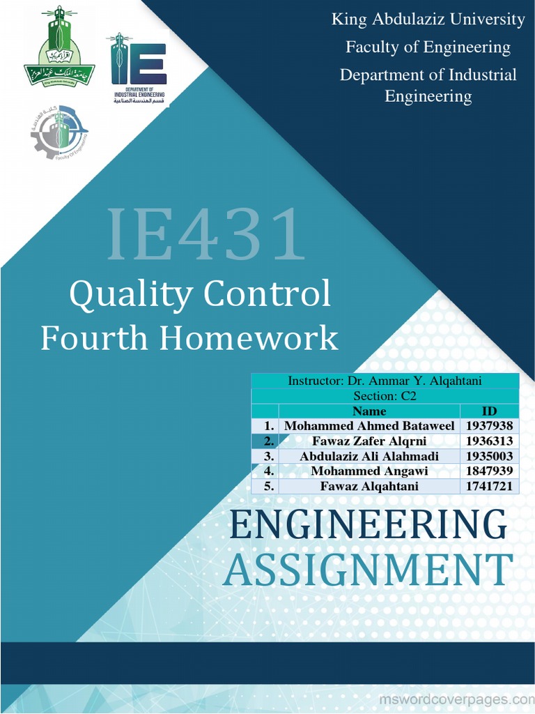 H.W 4 | PDF | Lean Manufacturing | Sample Size Determination