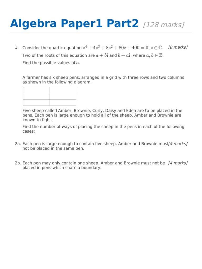 Algebra Paper1 Part2 | PDF