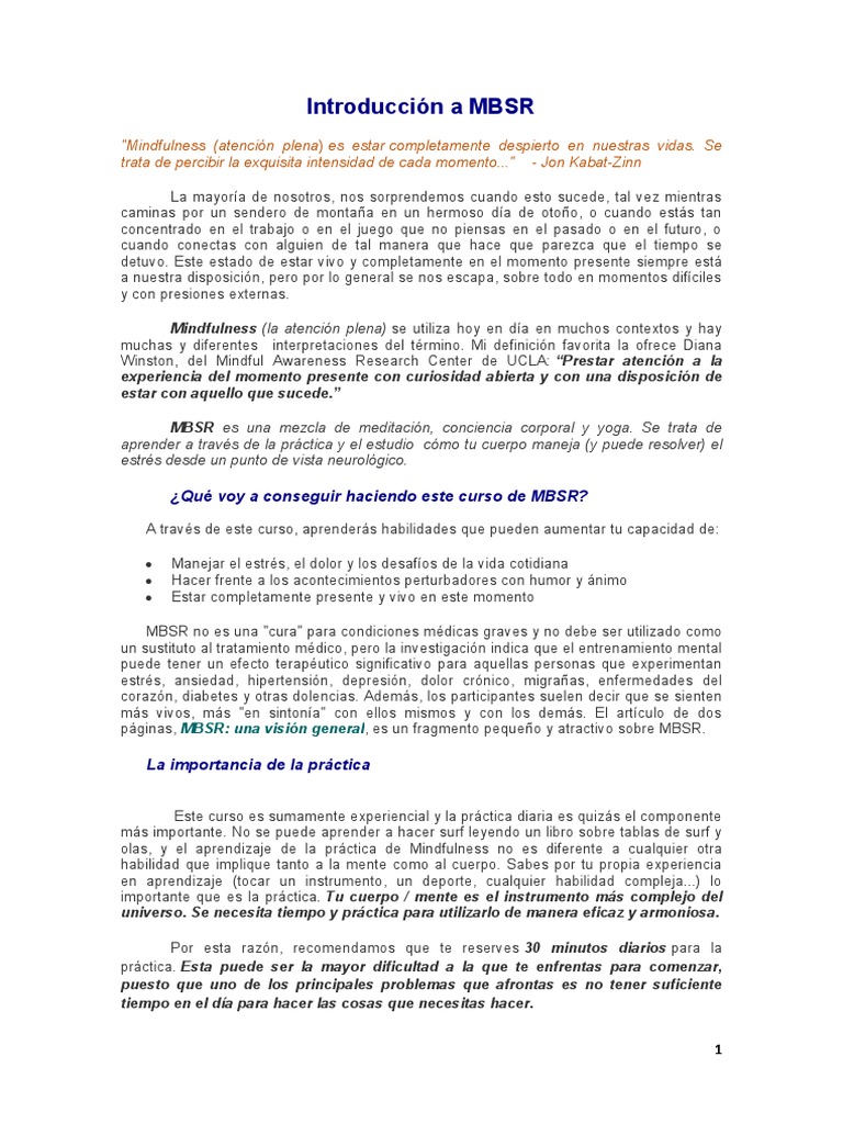 Introducción A MBSR | PDF | Meditación | Experiencia