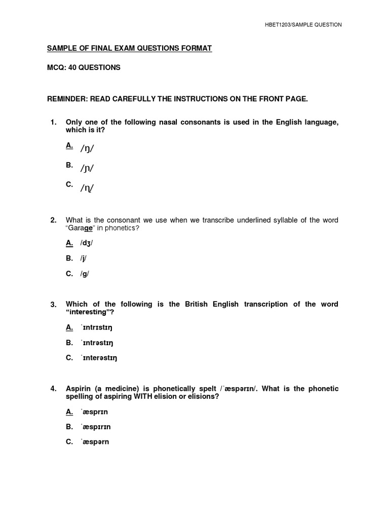 Sample - MCQ Hbet1203 | PDF