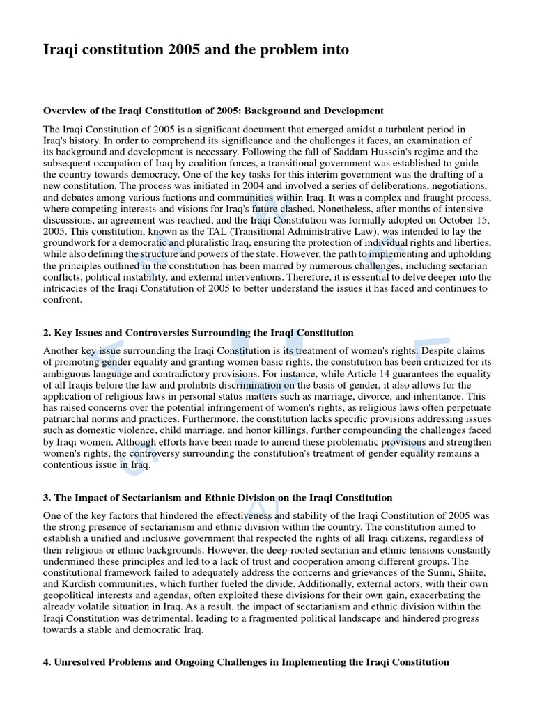 Iraqi Constitution 2005 and The Problem Into | PDF | Iraq | Sectarianism