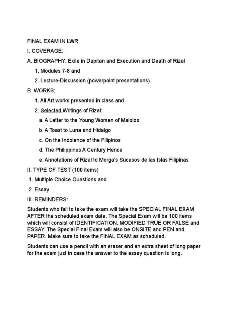 Final Exam in LWR (2023) | PDF