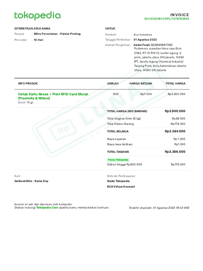 Invoice Cetak Kartu Akses | PDF