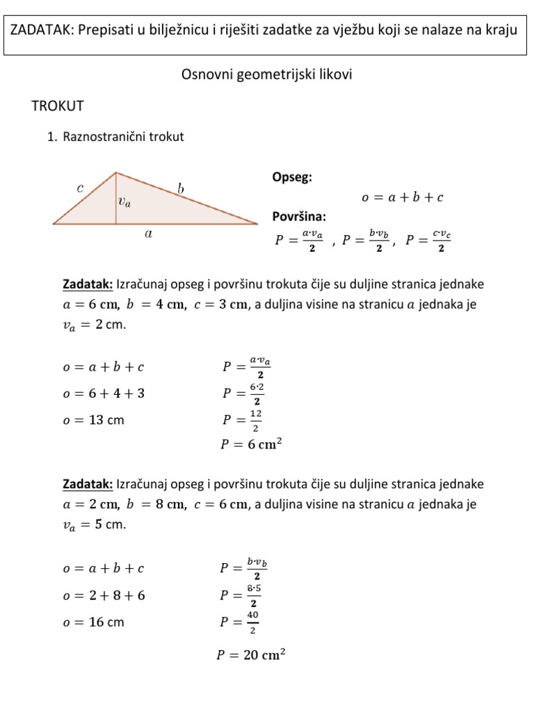 Osnovni Geometrijski Likovi - Trokut - Opseg I Površina | PDF
