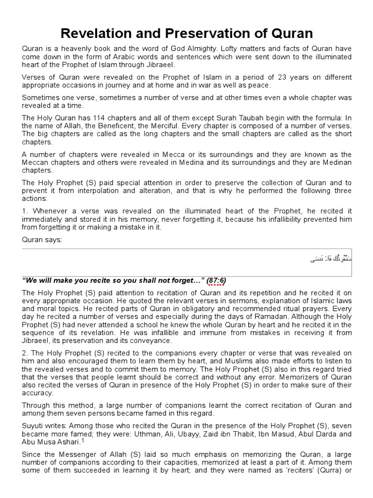 Revelation and Preservation of Quran - Prophethood and The Prophet of ...