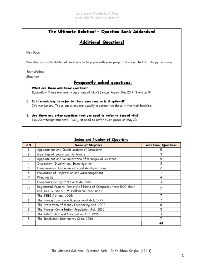 CA Final Addendum Sheet - Nov'23 | PDF | Loans | Debt