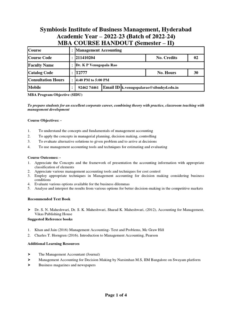 Management Accounting - Course Handout - 3 | PDF | Management Accounting | Decision Making