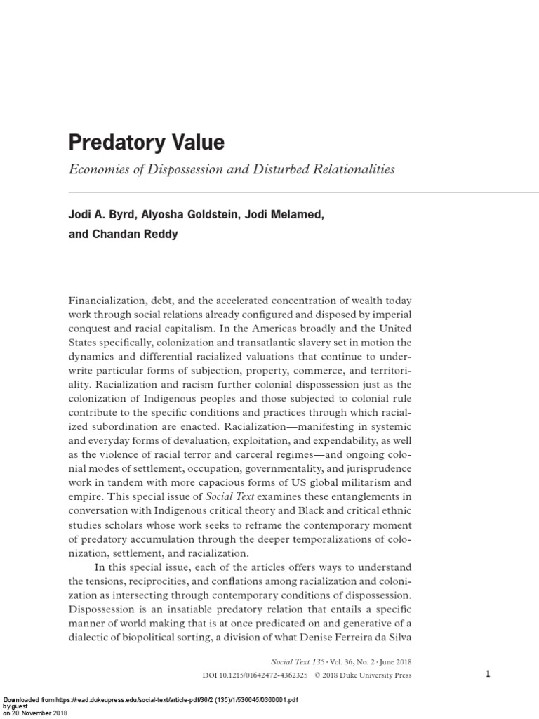 Predatory Value Economies of Dispossess | PDF | Capitalism | Colonialism