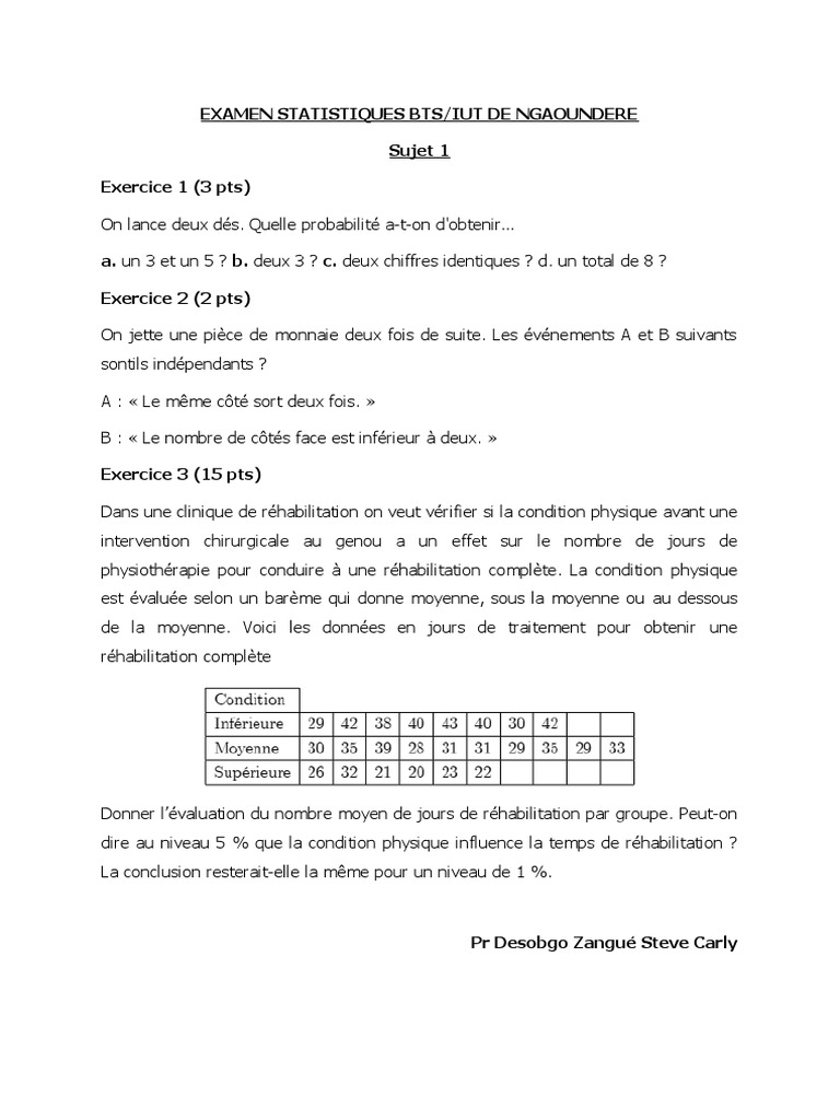 Examen Statistiques BTS | PDF | Bien-être