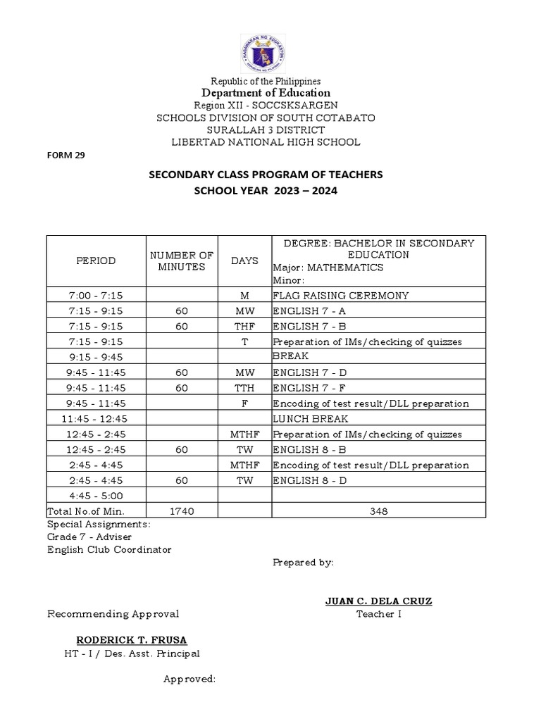 Form 29 30 Class List | PDF
