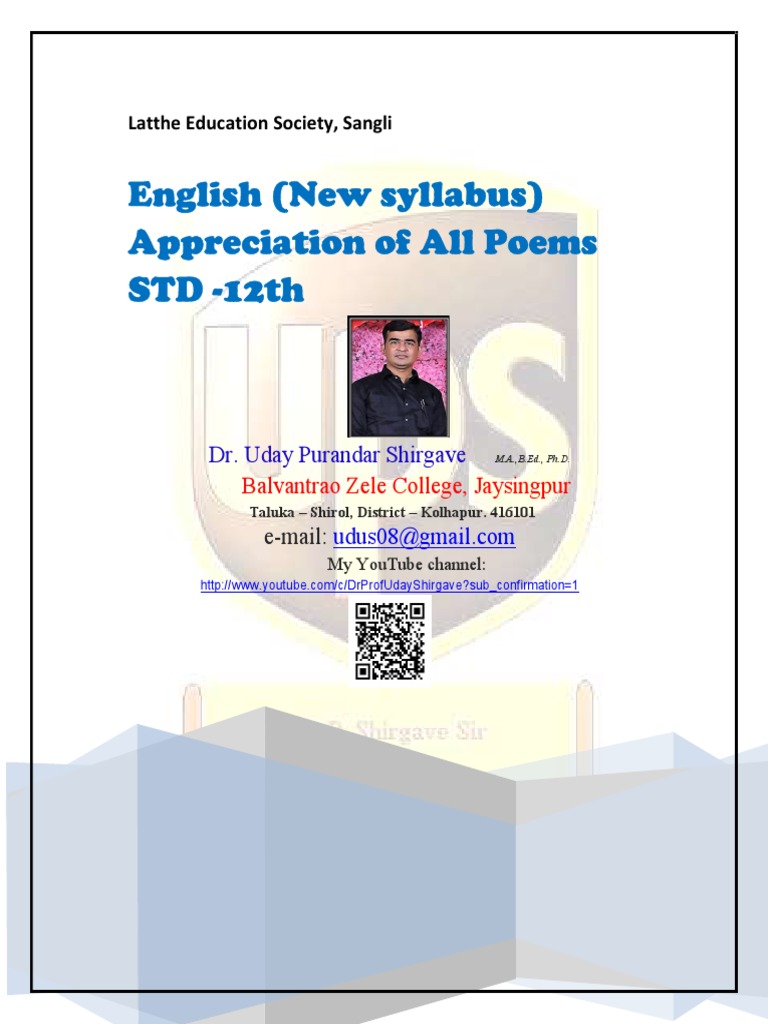 STD 12th English Appreciation of Poems | PDF