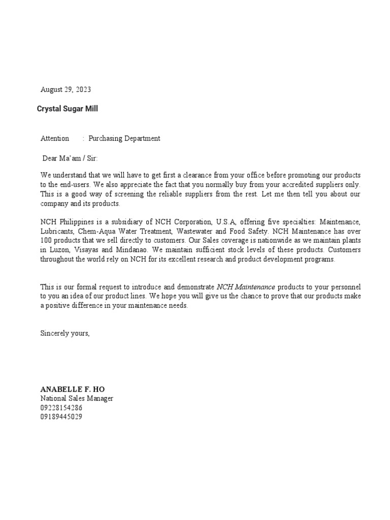 Crystal Sugar Mill Letter of Intent | PDF | Business