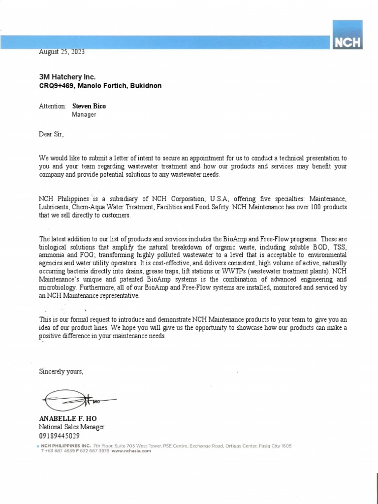 3m Hatchery letter of intent | PDF