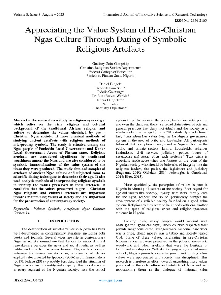 Appreciating The Value System of Pre-Christian Ngas Culture Through Dating of Symbolic Religious ...