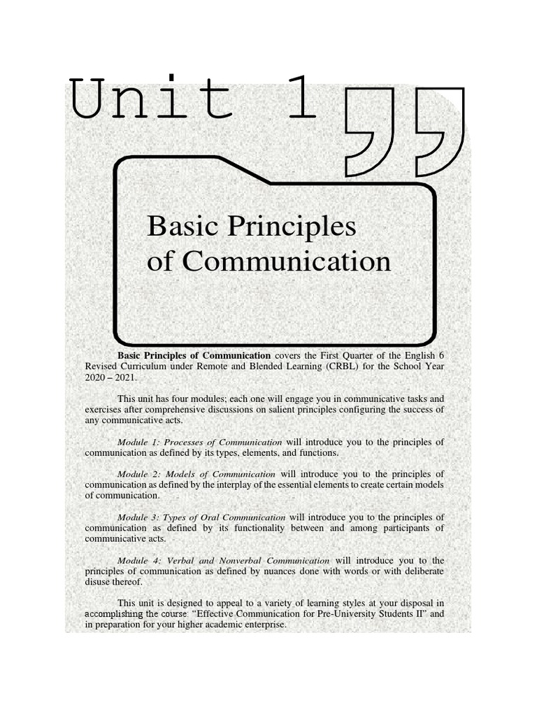 01 Unit 1. Basic Principles of Communication (Preface) | PDF
