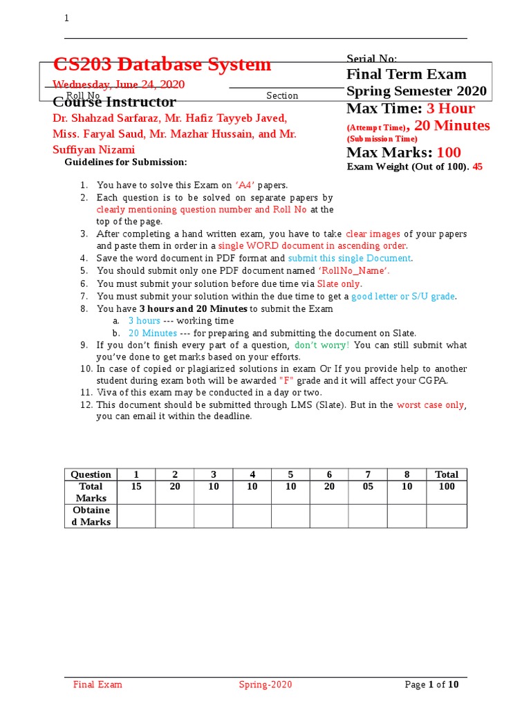 Solution Database Final Spring 2020 | PDF | Data Management | Databases