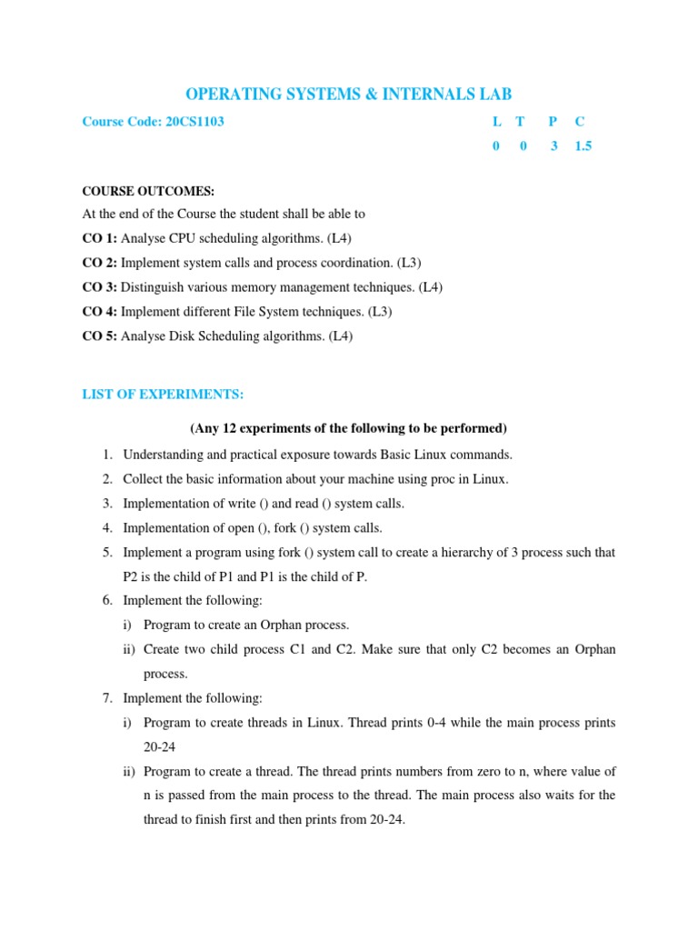 Operating Systems & Internals Lab | PDF