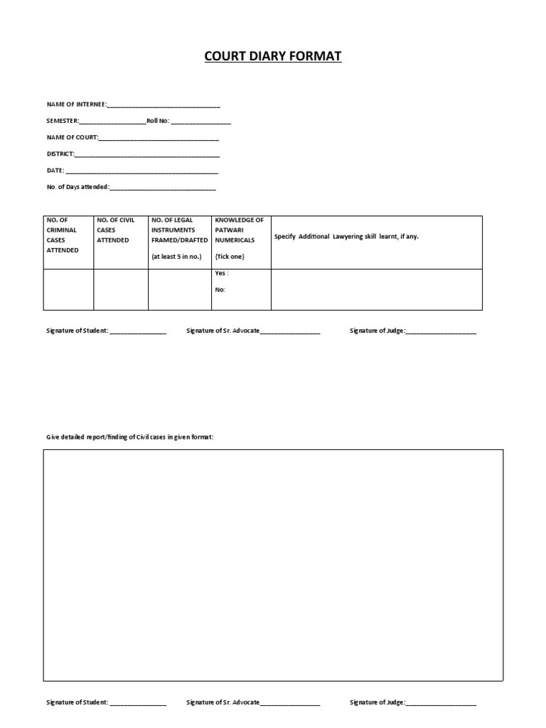 COURT DIARY FORMAT FOR LL.B and B.A.LL.B | PDF