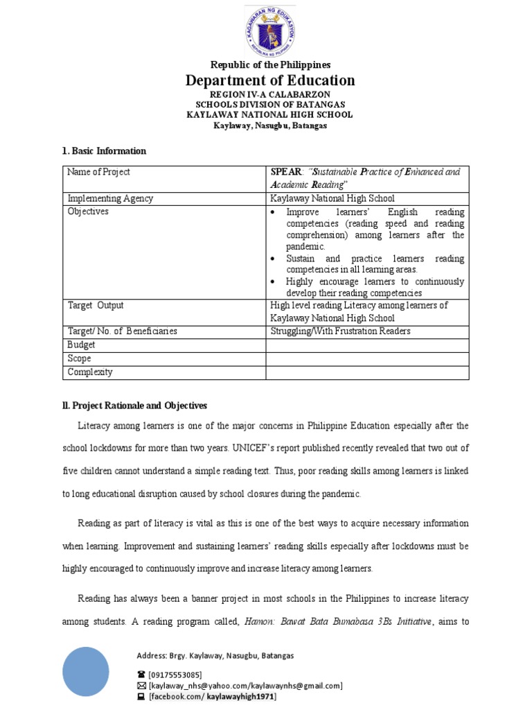 Reading Activity Proposal | PDF | Literacy | Learning