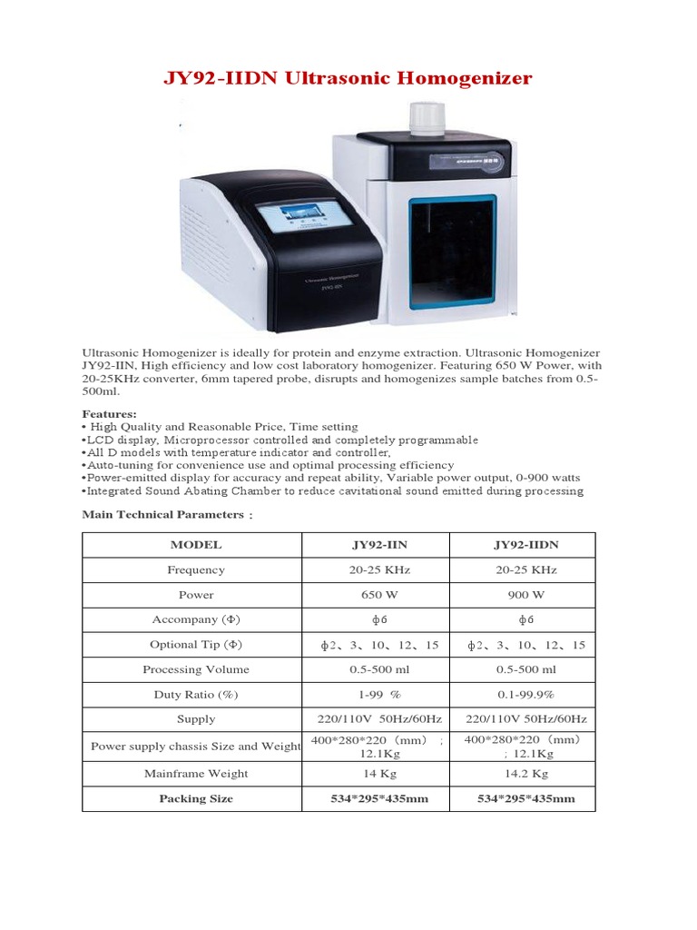 JY92-IIDN Ultrasonic Homogenizer: Features | PDF | Technology & Engineering