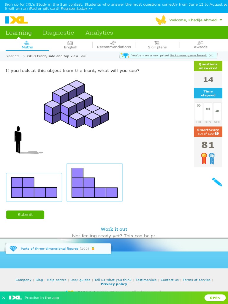 IXL - Front, Side and Top View (Year 11 Maths Practice) | PDF | Mobile ...