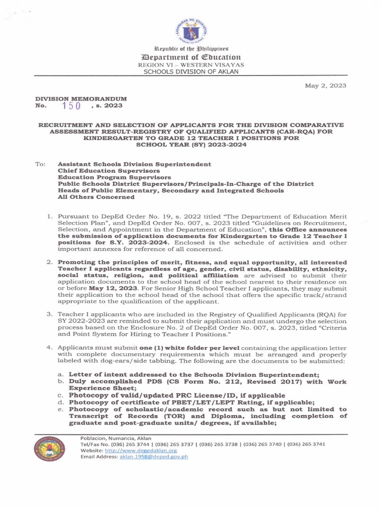 Deped Memo 150 | PDF