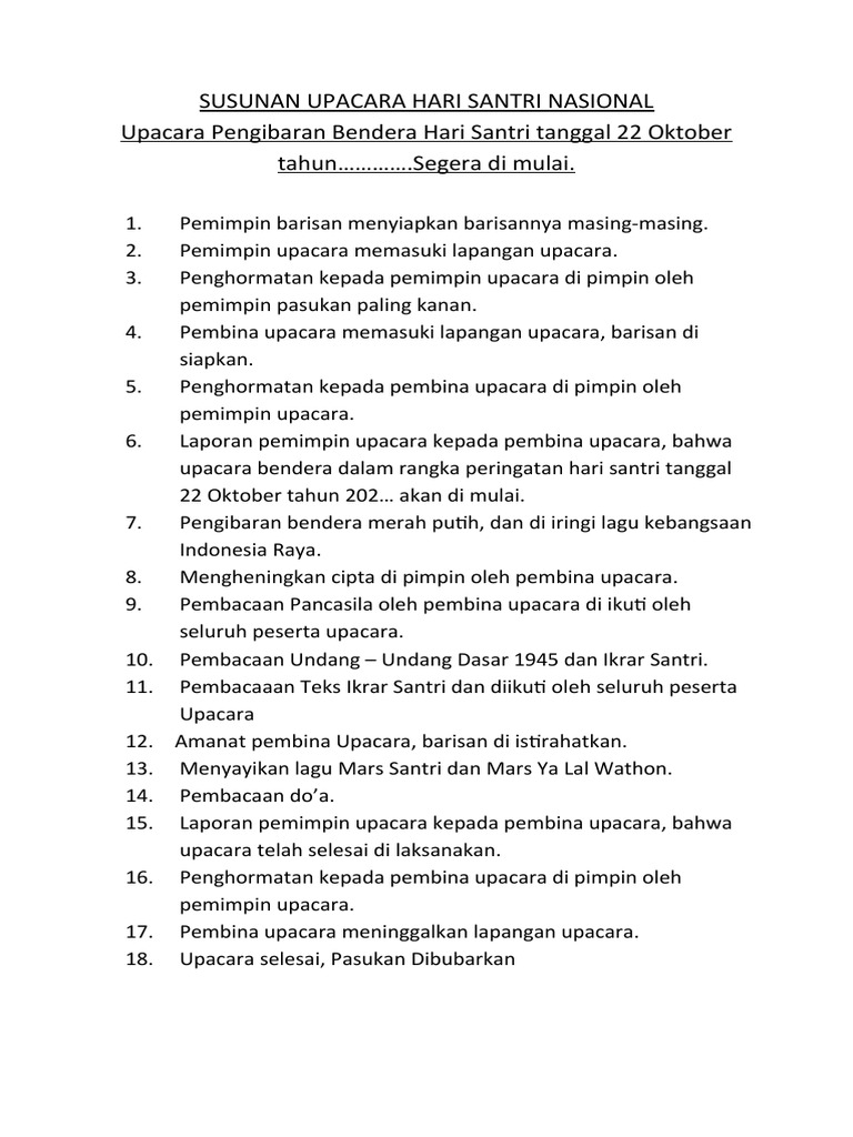 Susunan Upacara Hari santri | PDF