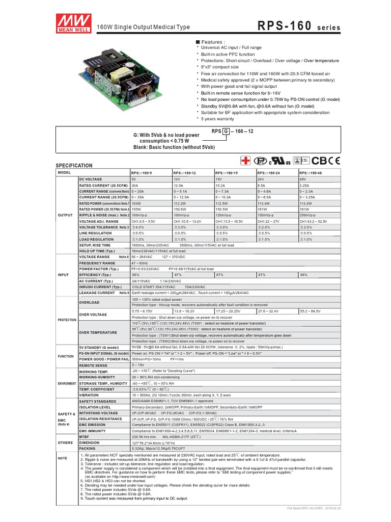 RPSRPSG 160 Spec | PDF | Power Supply | Electromagnetic Compatibility