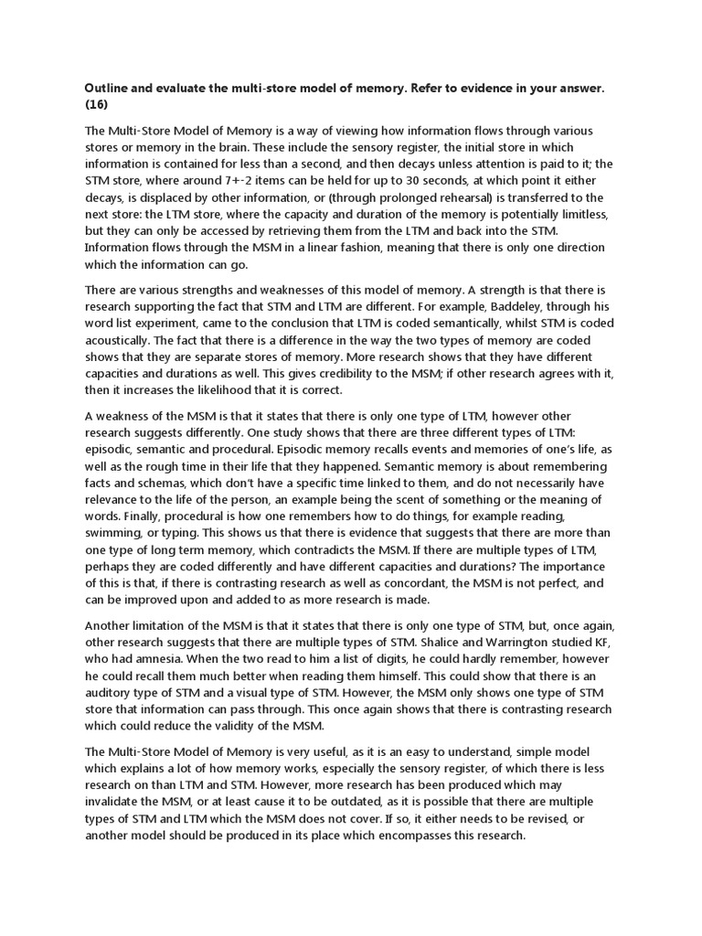 Outline and Evaluate The MSM | PDF | Long Term Memory | Memory