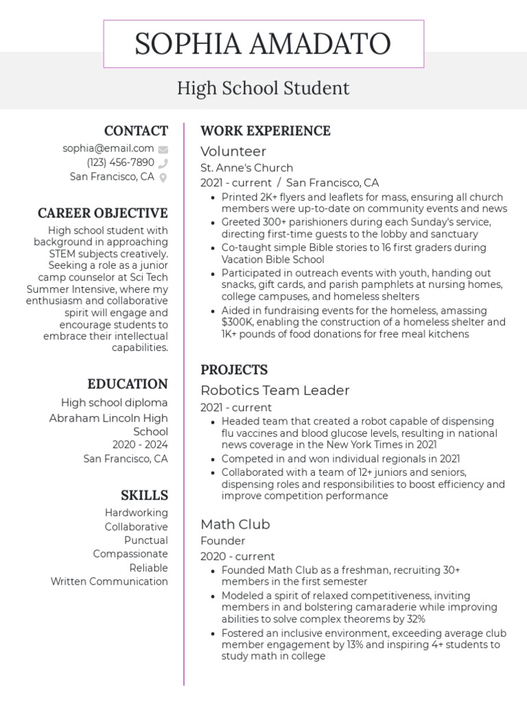 Job Resume Example For High School Students Resume Templates No