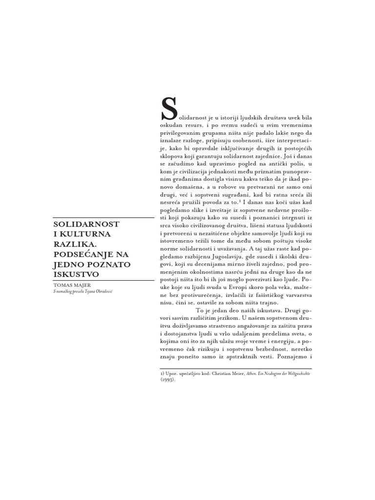 Tomas Majer, Solidarnost I Kulturna Razlika | PDF