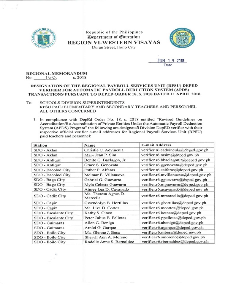 RM No. 160 s.2018 Designation of The Regional Payroll Services Unit ...