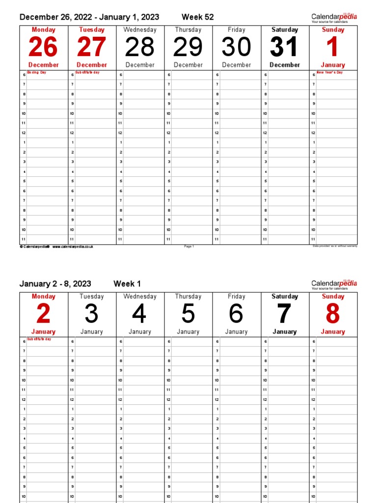 Weekly Calendar 2023 Landscape Time Management 1 Hour | PDF | Observances