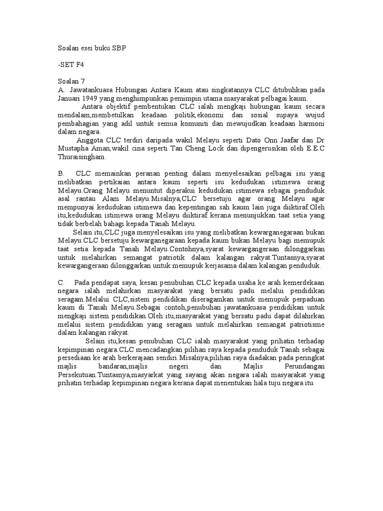 Soalan Esei Buku SBP | PDF