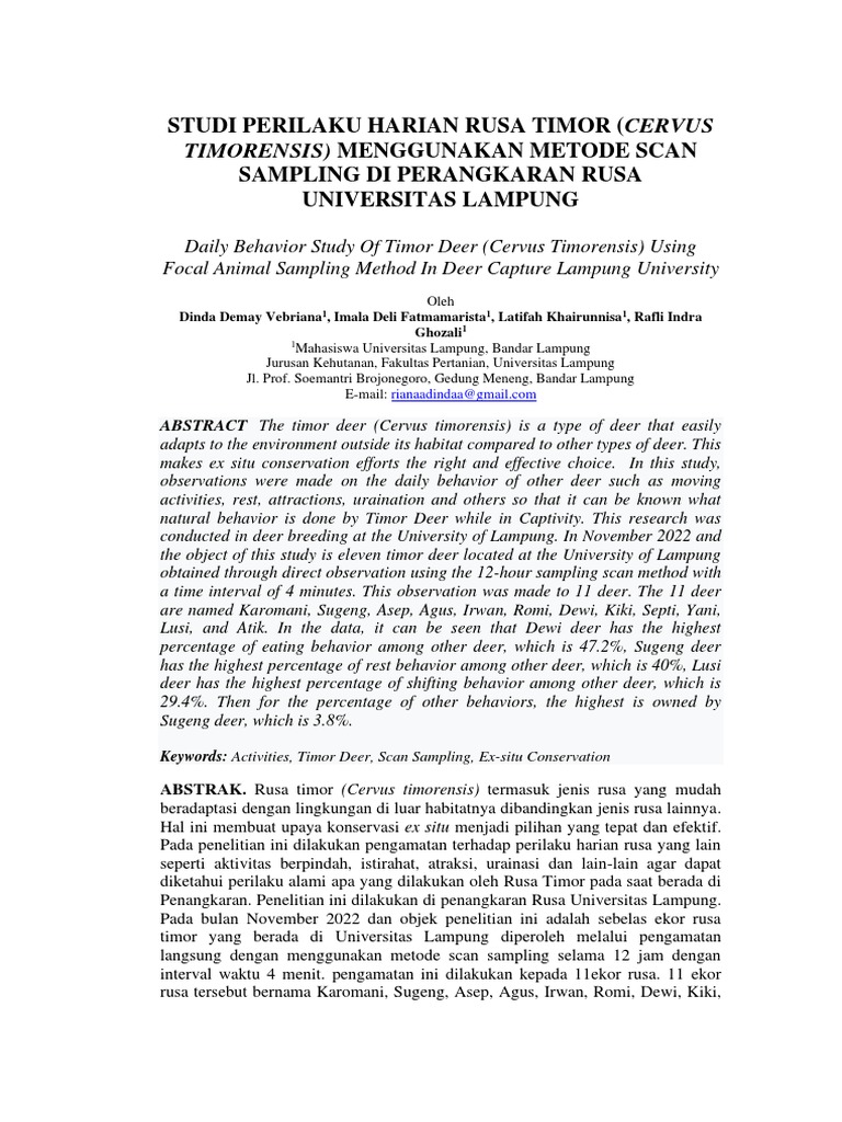 Kelompok 5 - Pengamatan Rusa Dengan Metode Scan Sampling | PDF ...