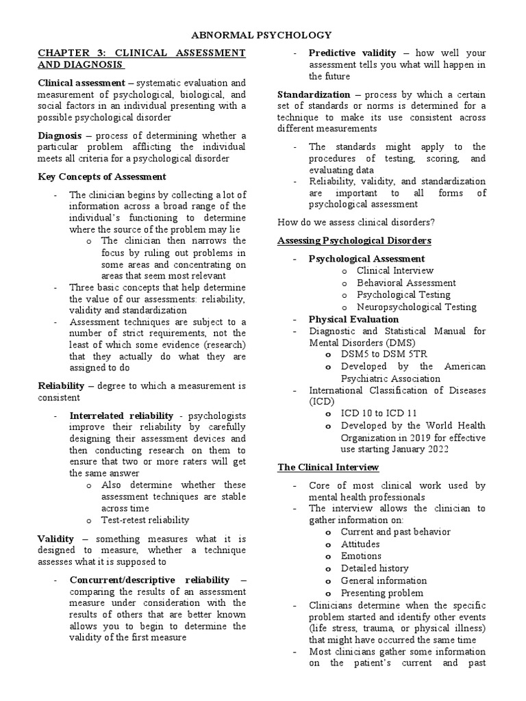 Clinical Assessment in Abnormal Psychology | PDF | Diagnostic And ...
