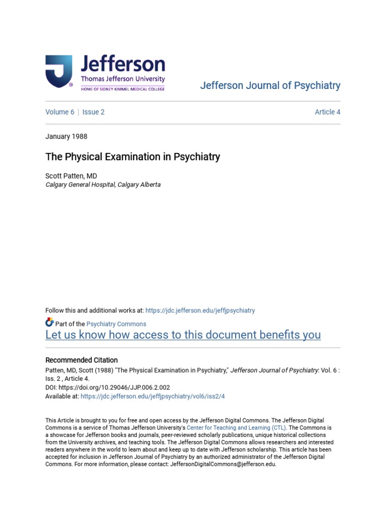 The Physical Examination in Psychiatry | PDF