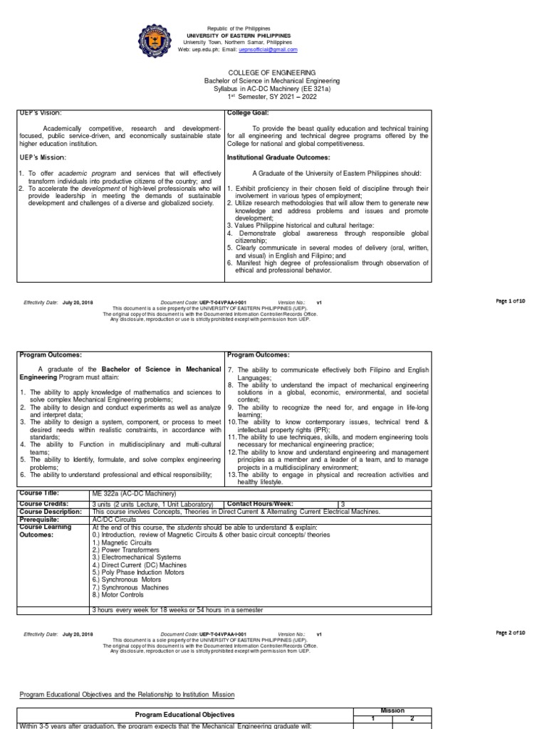 Syllabus OBTLACDCmachinery | PDF | Engineering | Science