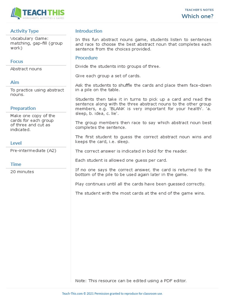 Abstract Nouns | PDF