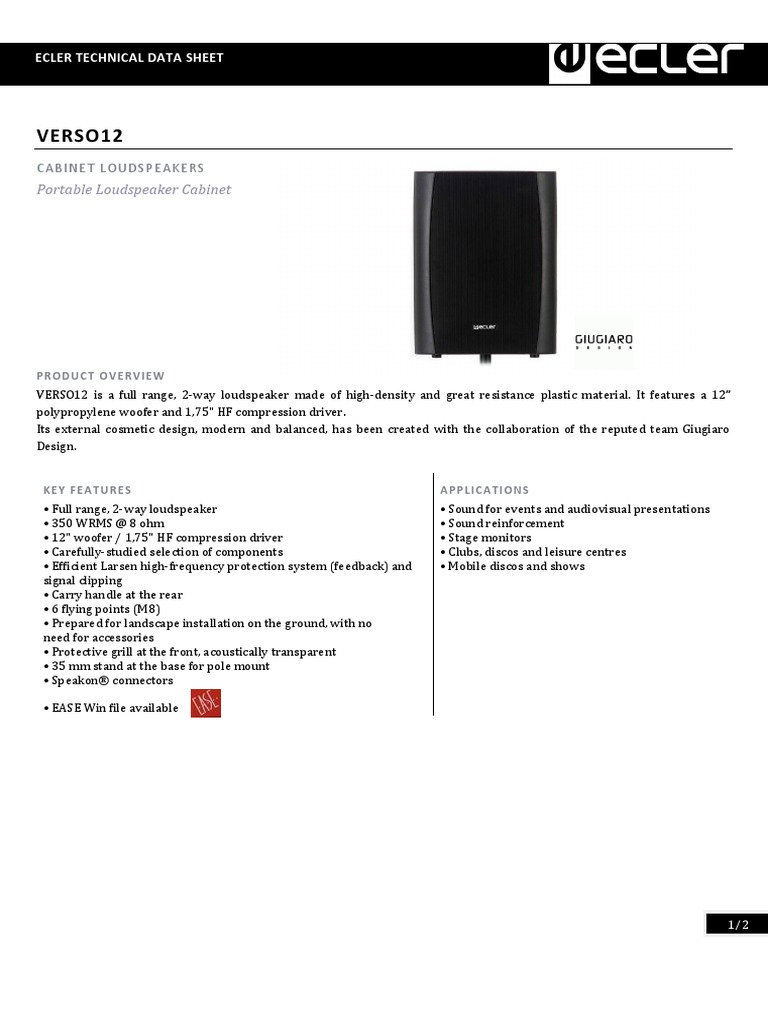 Ecler VERSO12 Data Sheet | PDF