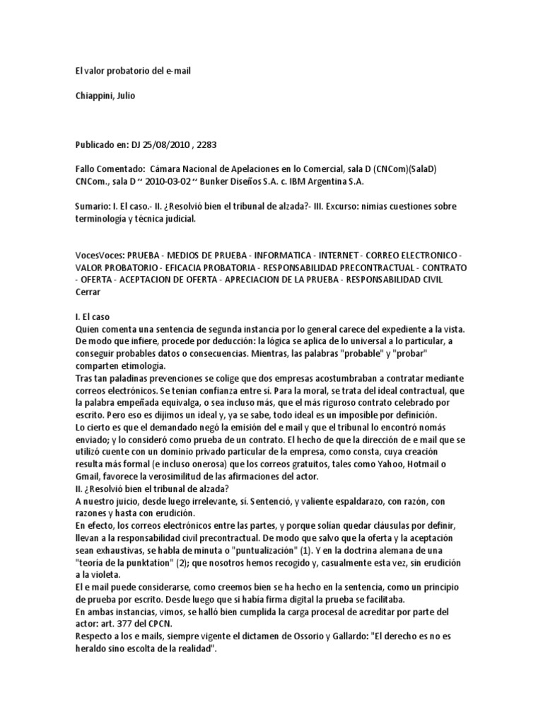 El Valor Probatorio Del Email | PDF
