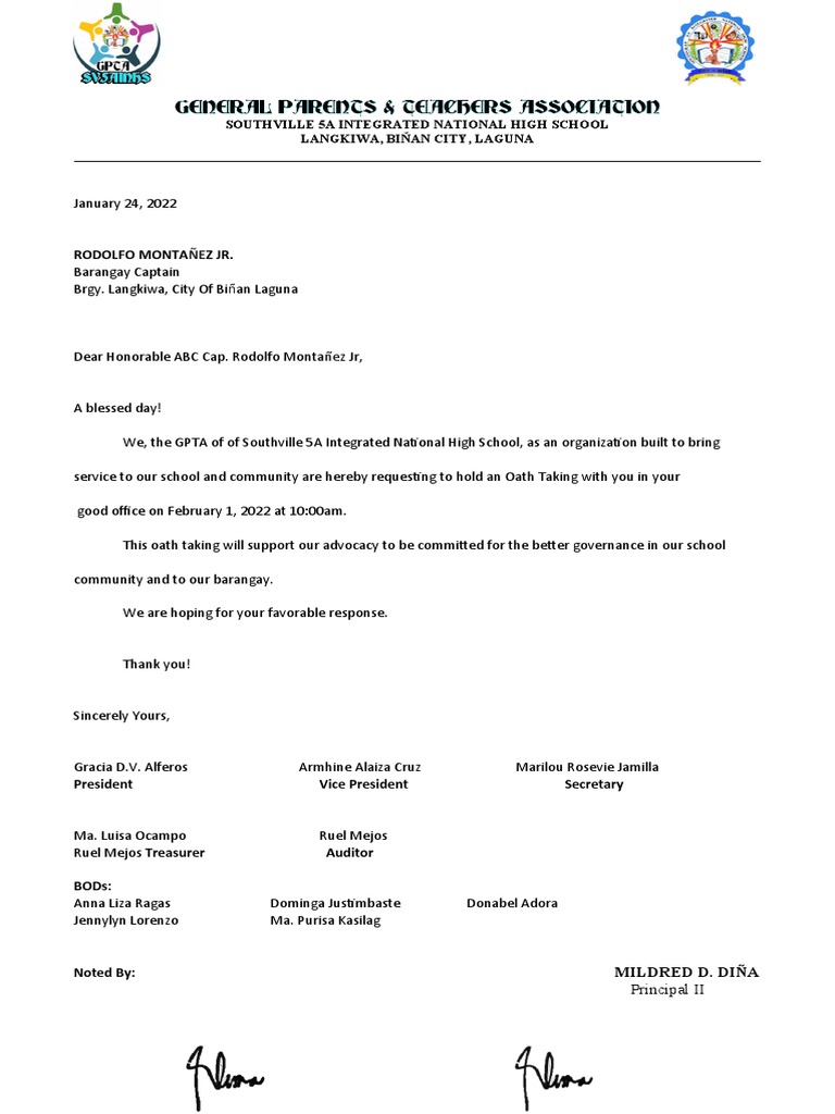 Request for Oath Taking Ceremony | PDF