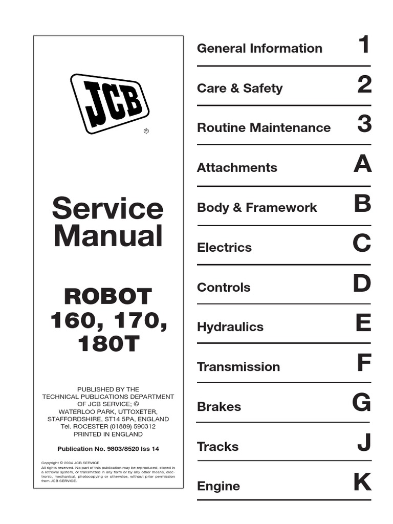 Service Manual JCB 160, 170, 180T Robot (Preview) | PDF | Manual ...