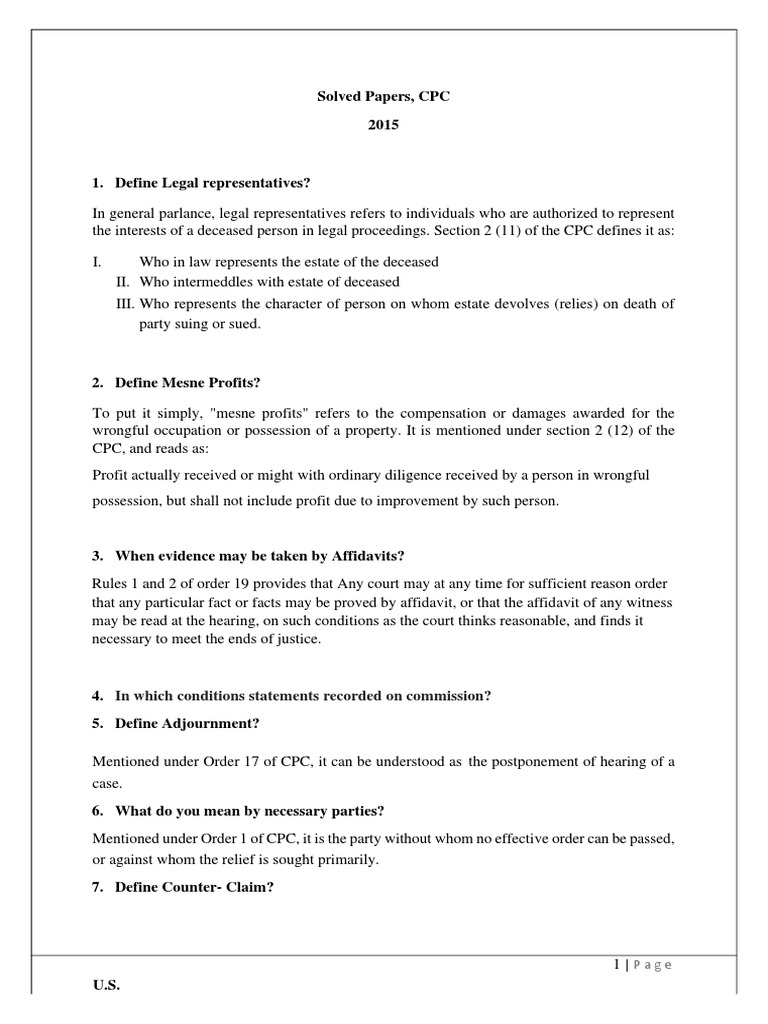 CPC Solved Papers | PDF | Lawsuit | Res Judicata