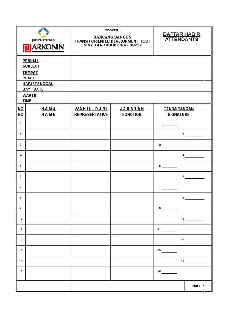 Form Daftar Hadir rapat | PDF