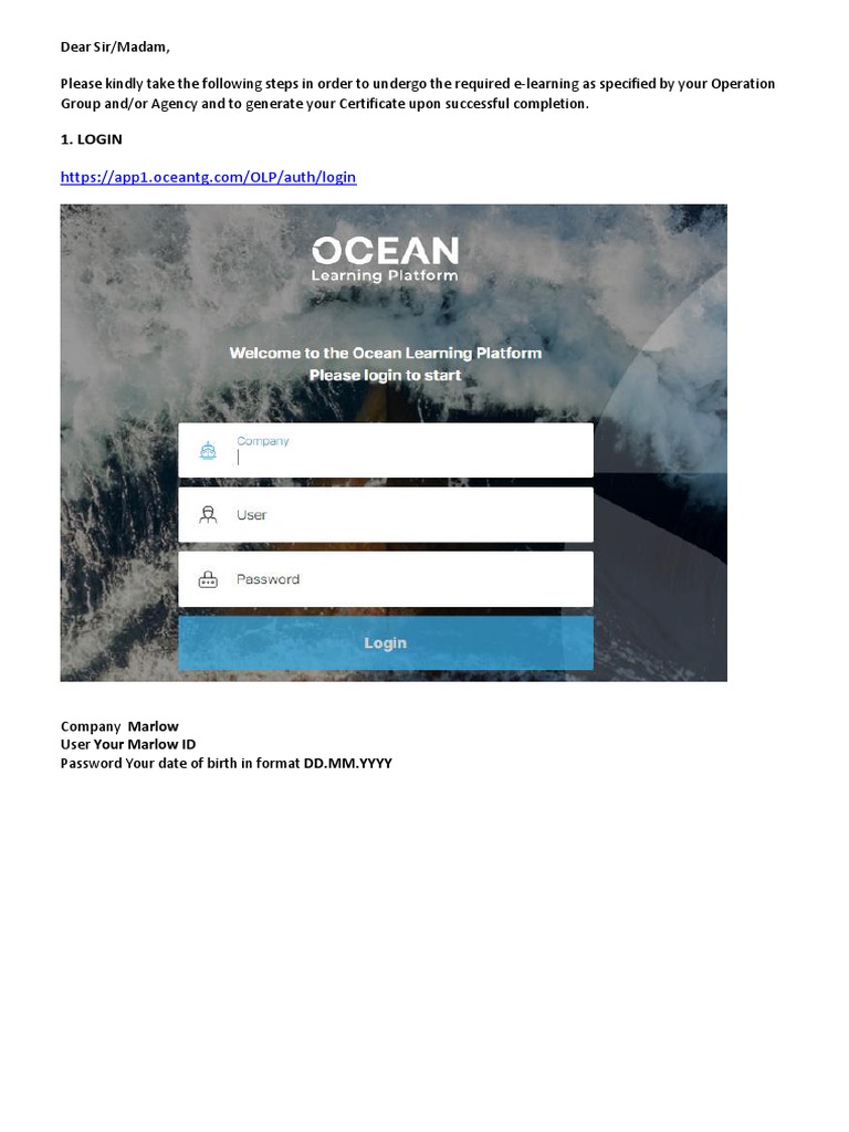 Instruction To Ocean E-Learning 2023 | PDF
