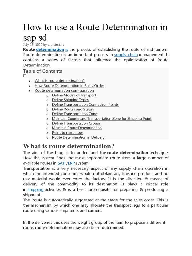 SAP SD Route Determination Guide | PDF | Transport | Freight Transport