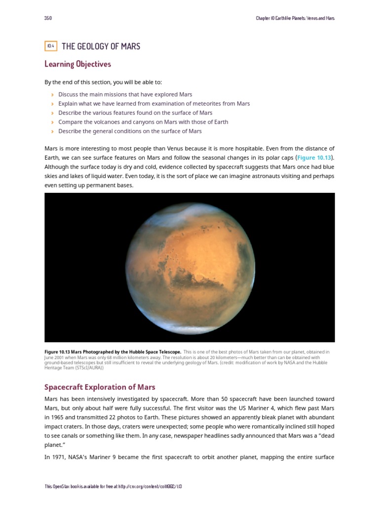 Astronomy - 10.4. The Geology of Mars | PDF | Mars | Moon