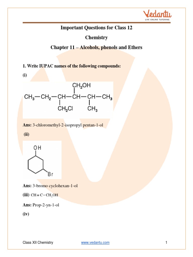 Class 12: Alcohols, Phenols, Ethers Q&A | PDF | Chemical Reactions | Ether