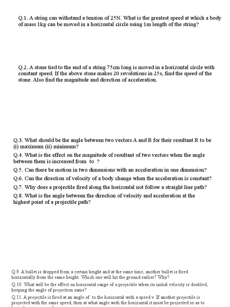 Numericals & Application Questions - Motion in A Plane | PDF ...